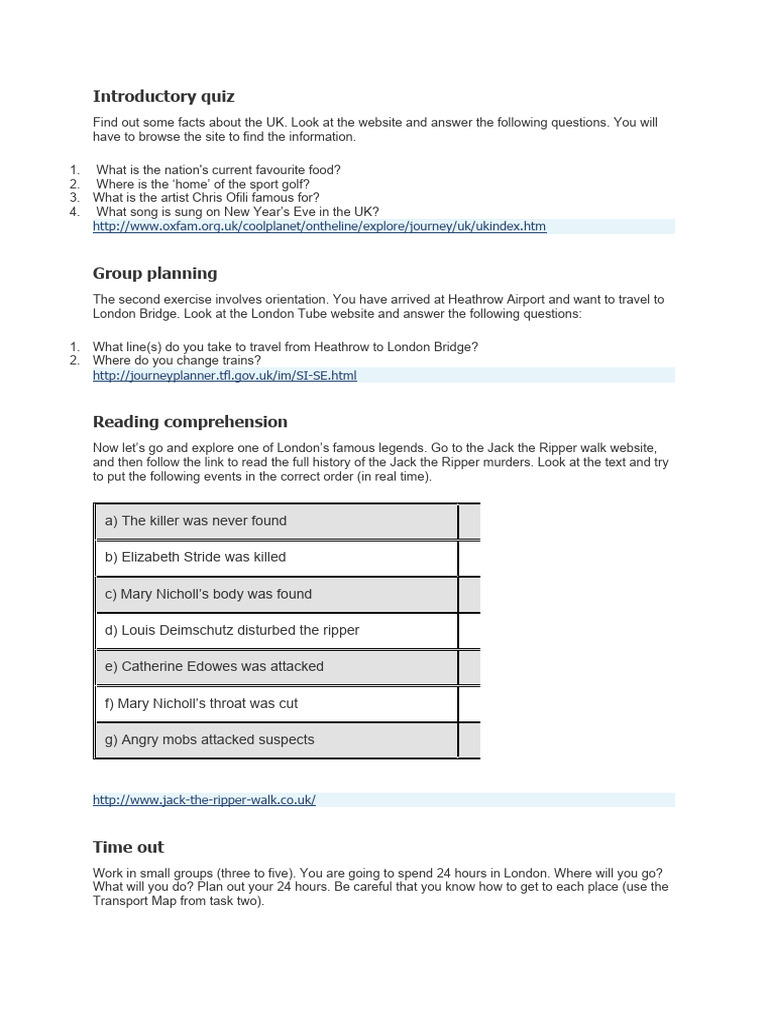 London Webquest Reading Comprehension Exercises 20041 | Download Free ...