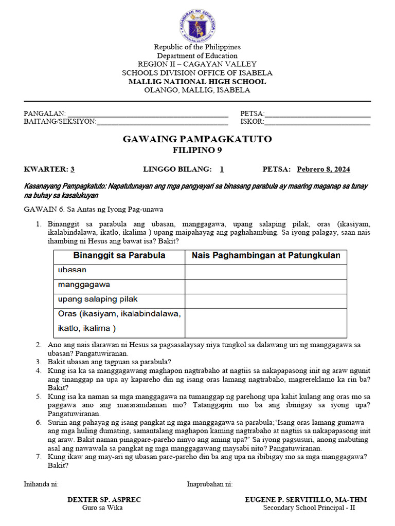 Acitivity-Sheet-FILIPINO 9 - Q3 - W1 | PDF