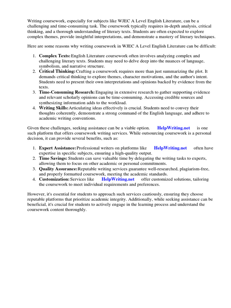 Wjec A Level English Literature Coursework Examples | PDF | Thought ...