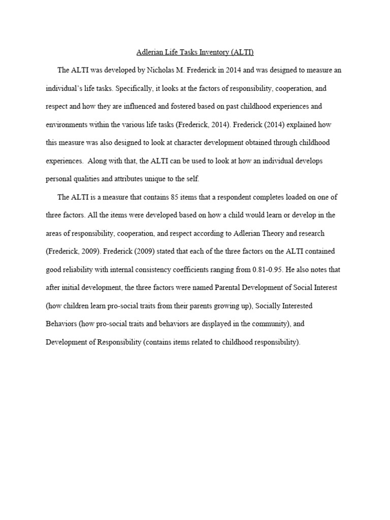 Adlerian Life Tasks Inventory | PDF | Career & Growth | Wellness