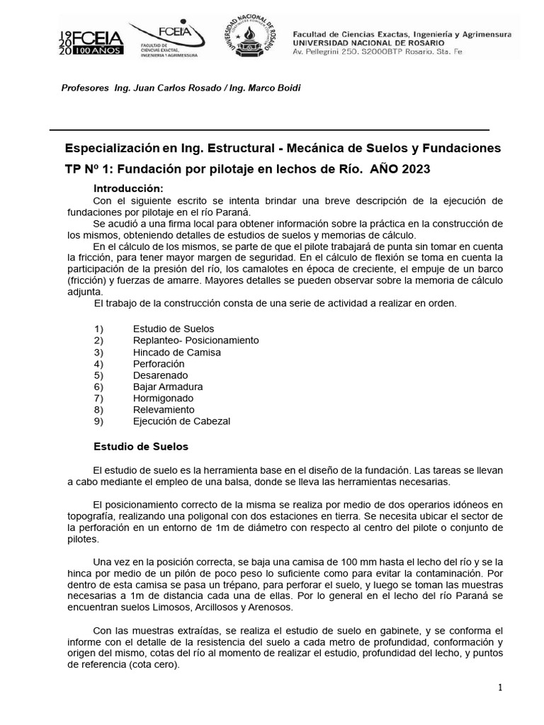 Pilote en Lecho de Río TP 1 - Año 2023 | PDF | Fundación profunda ...