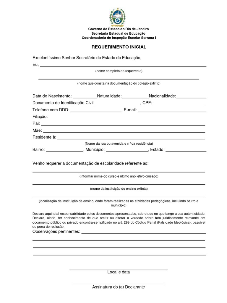 Requerimento de Documentação Escolar | PDF