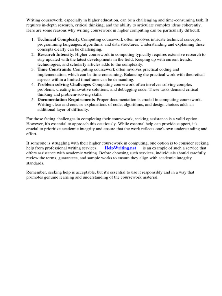 Higher Coursework Computing | PDF