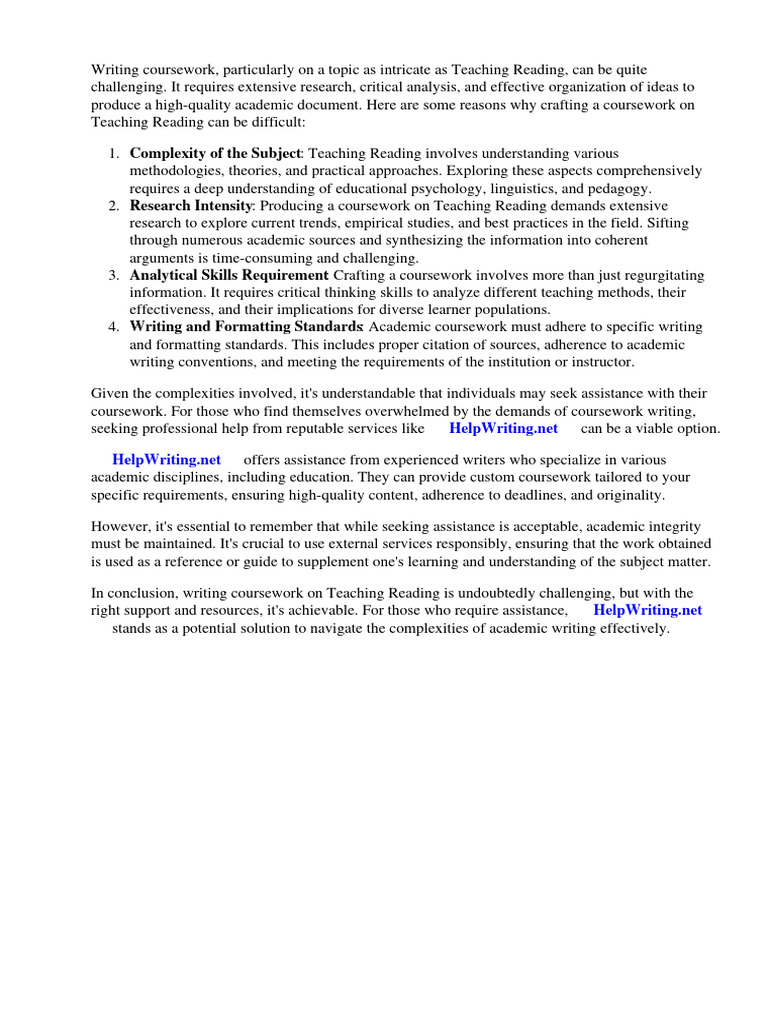 Coursework Teaching Reading | PDF | Critical Thinking | Learning