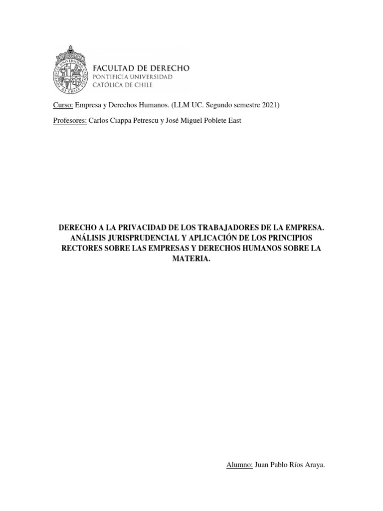 Trabajo Final Empresa y DDHH Juan Pablo Ríos Araya | PDF | Caso de ley | Derecho laboral