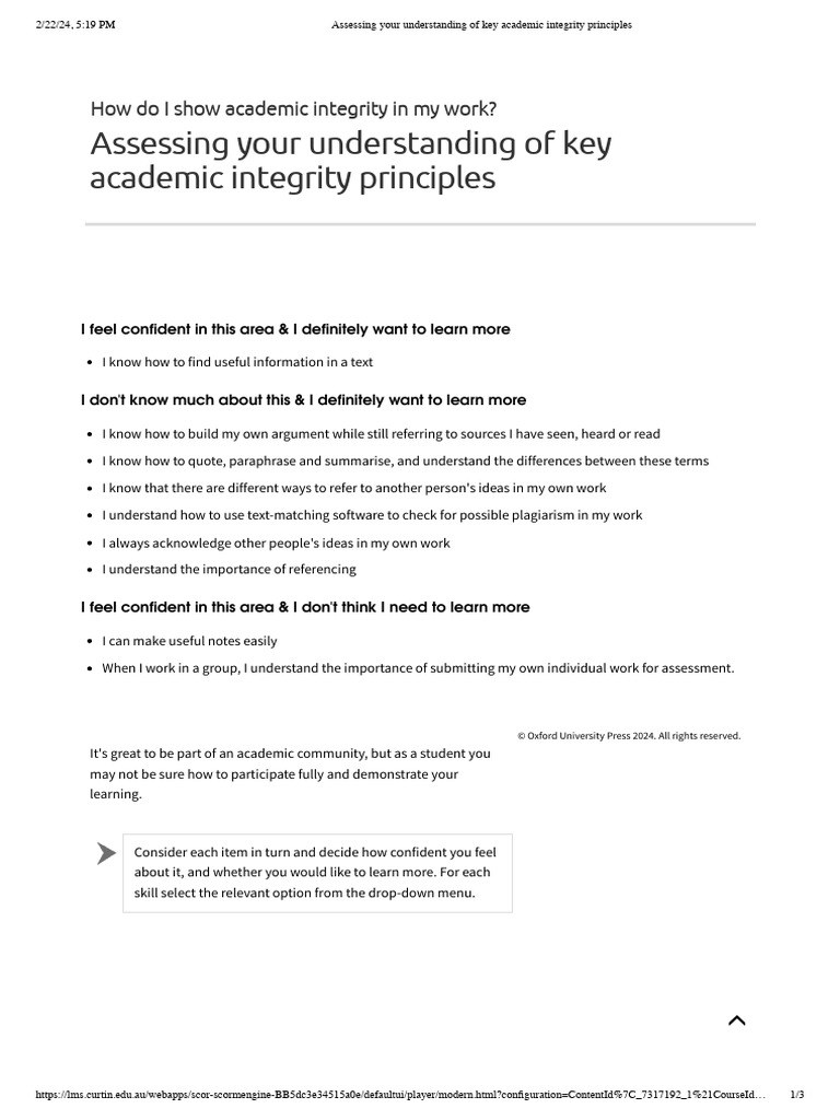 Academic Integrity Skills Assessment | PDF | Academic Integrity ...