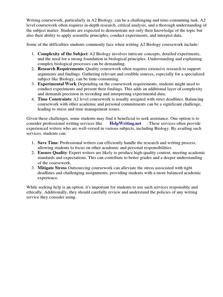 Example of A2 Biology Coursework | PDF | Gce Advanced Level (United ...