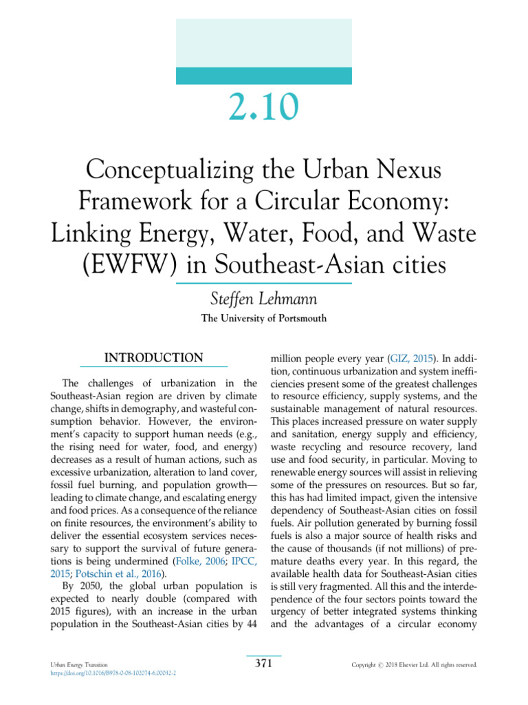 Conceptualizing The Urban Nexus Framework For A Circular Economy ...