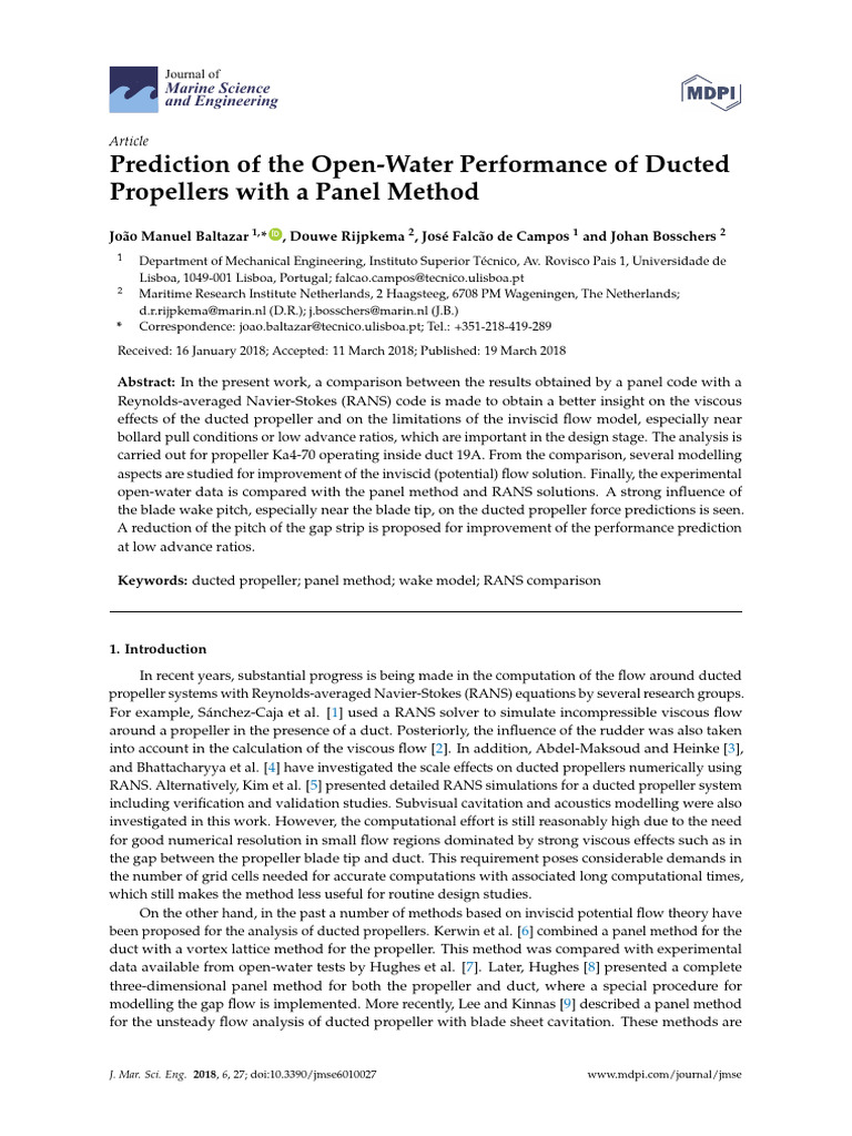 Baltazar 2018-Prediction of The OpenWater Performance of Ducted Propellers With A PanelMethod ...