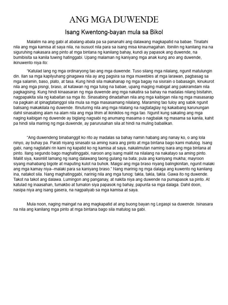 ANG MGA DUWENDE at Alamat NG Sampalok | PDF