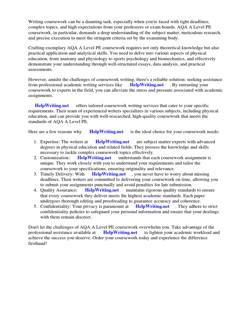 Aqa A Level Pe Coursework Examples | PDF
