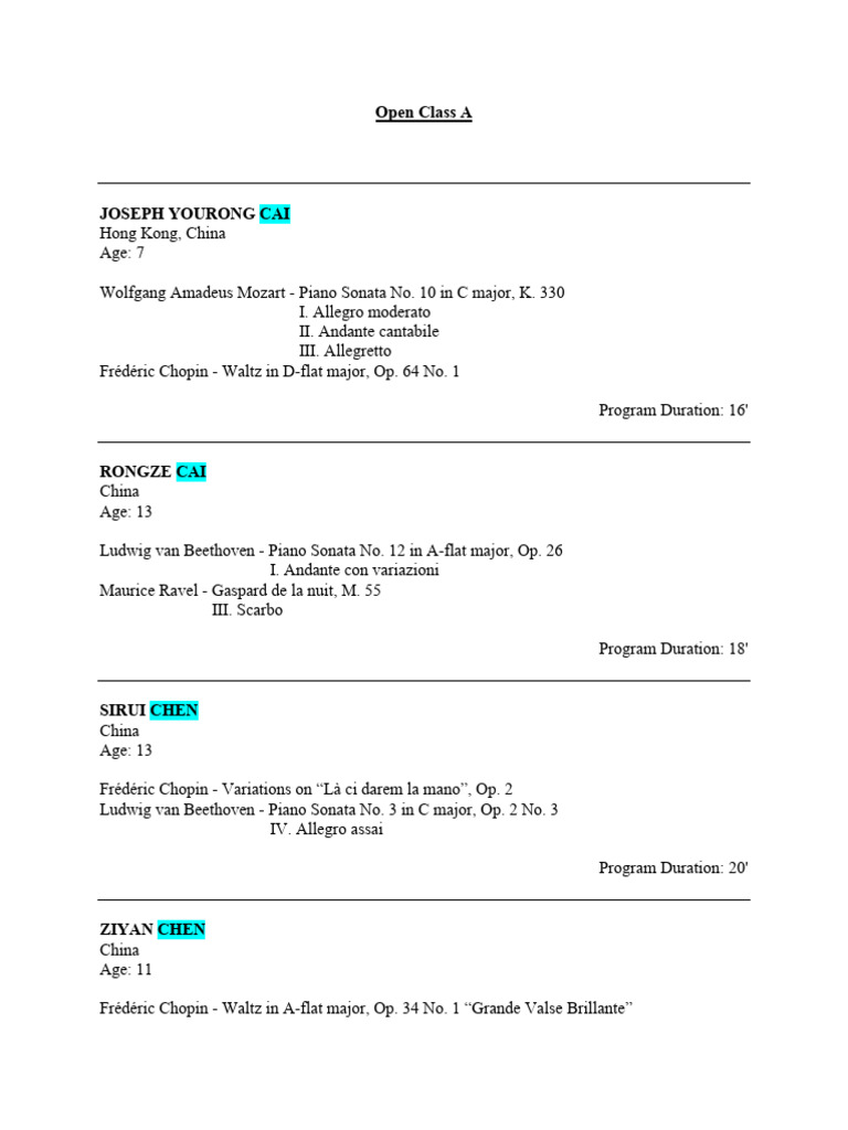 SIYPC Open Category Finalists 0102 | PDF | The Well Tempered Clavier | Opus Number