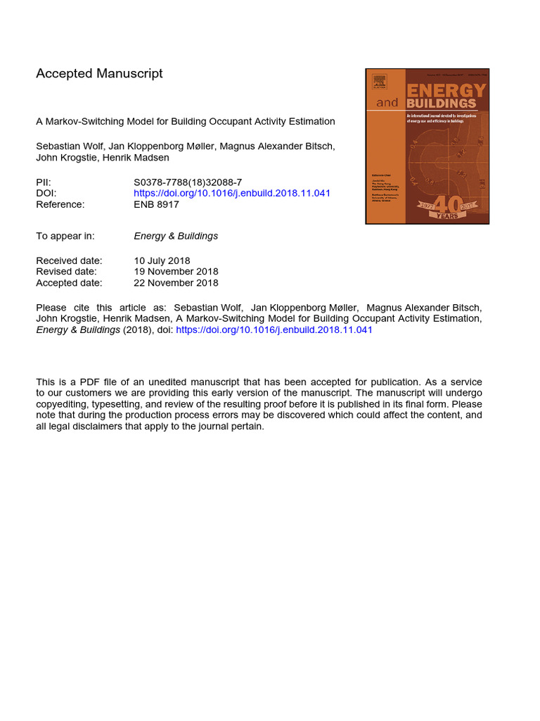 A Markov-Switching Model For Building Occupant Activity Estimation ... A Markov-Switching Model For Building Occupant Activity Estimation ...
