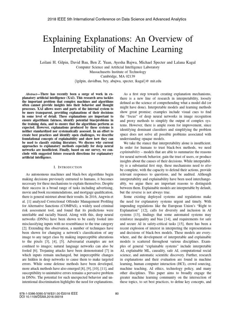 Explaining Explanations - An Overview of Interpretability of Machine Learning | PDF | Artificial ...