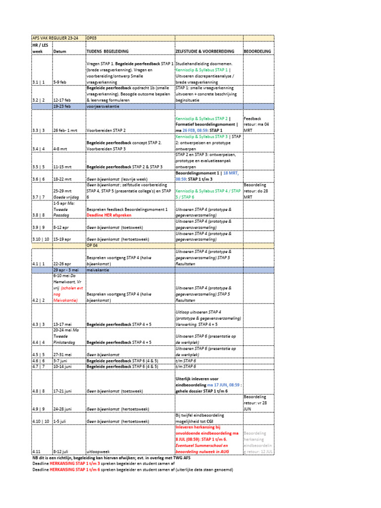 Planning Afstuderen Vak Regulier OP 3 & 4 23-24 | PDF