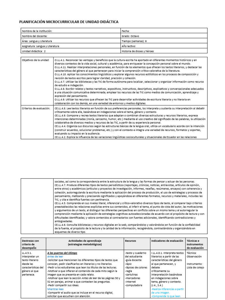 Plan L8 U2 | PDF | Evaluación | Cómics