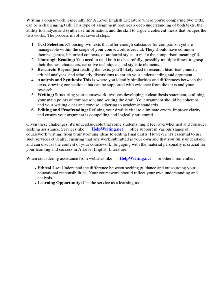 A Level English Literature Coursework On Comparing Two Texts | PDF ...