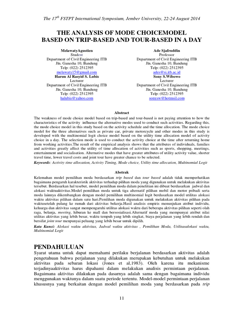 Mode Choice Model Based on Activity | PDF | Estimation Theory | Multivariate Statistics