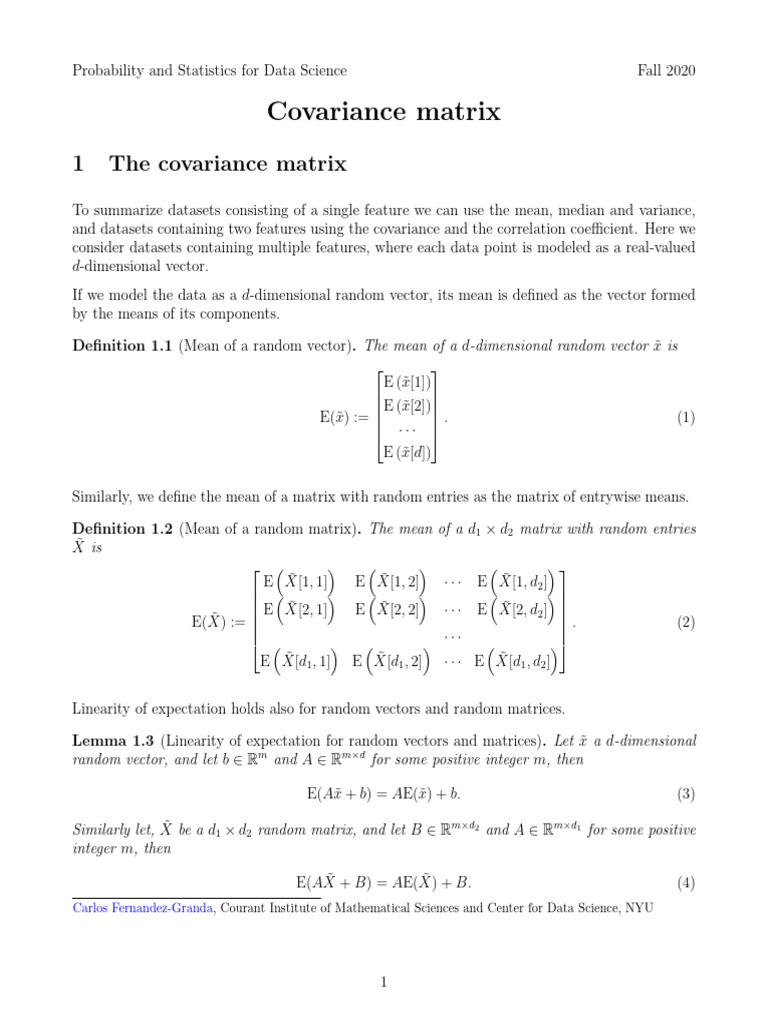 Covariance Matrix Pdf Principal Component Analysis Eigenvalues And Eigenvectors