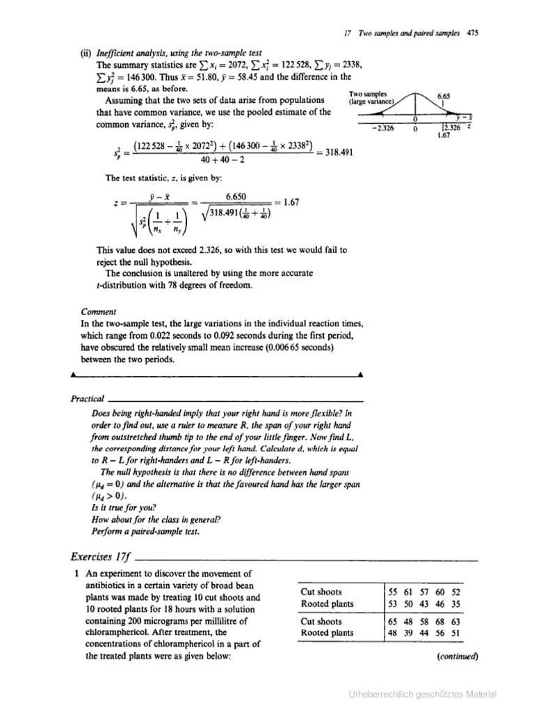 Ex 17F Two and Paired Sample T Tests | PDF
