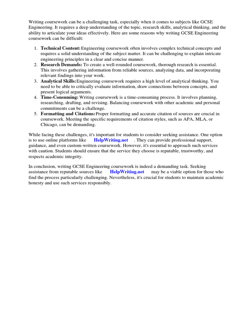 Gcse Engineering Coursework Examples | PDF