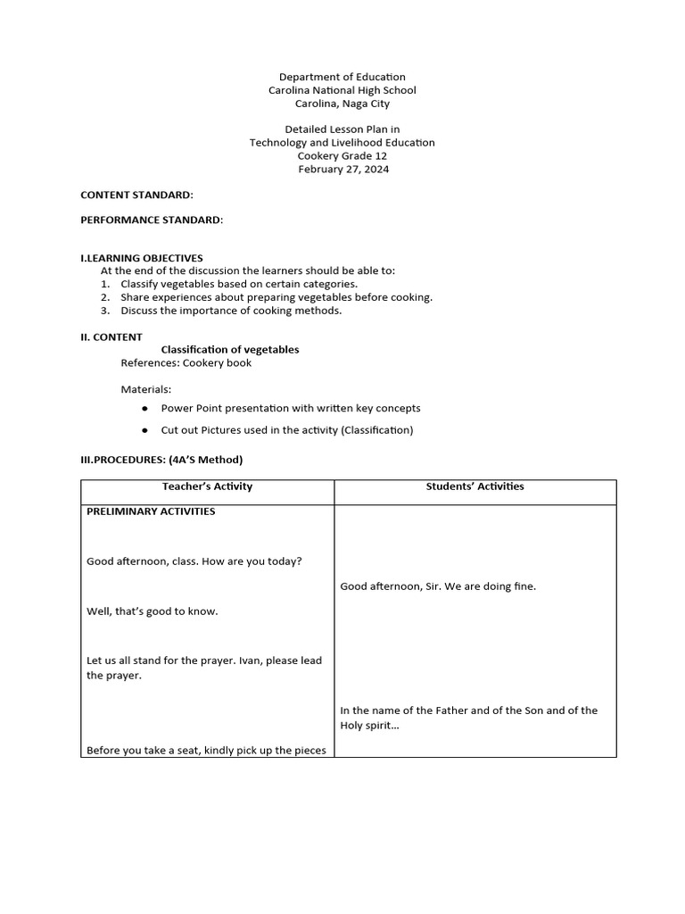 Content Standard: Performance Standard: I.Learning Objectives | PDF