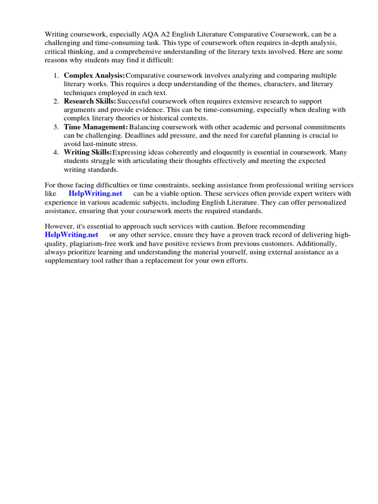 Aqa A2 English Literature Comparative Coursework | PDF