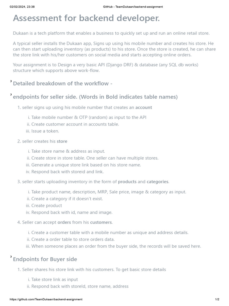 GitHub TeamDukaan - Backend Assignment | PDF | Sales | Information Science GitHub TeamDukaan - Backend Assignment | PDF | Sales | Information Science