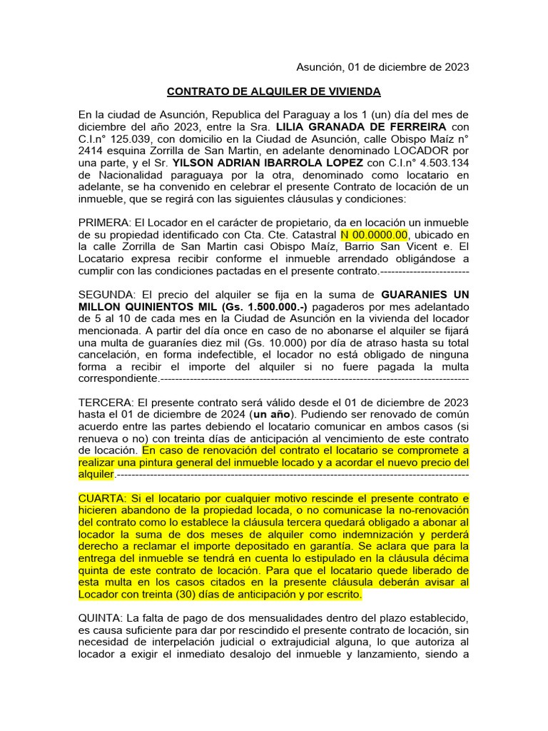 Contrato de Alquiler de Vivienda 2023 | PDF