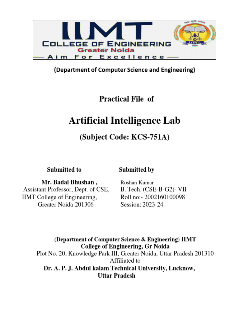 Ai Lab File | PDF | Computing | Software Engineering