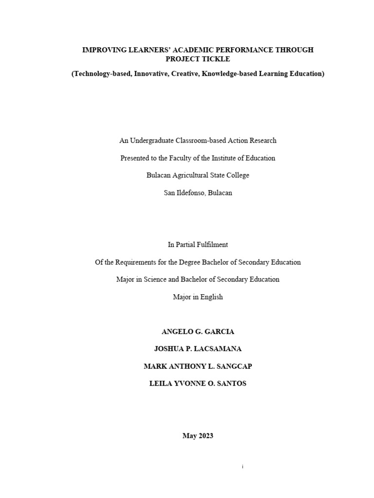 Project Tickle Snhs Team Final Manuscript | PDF | Learning | Teaching Method