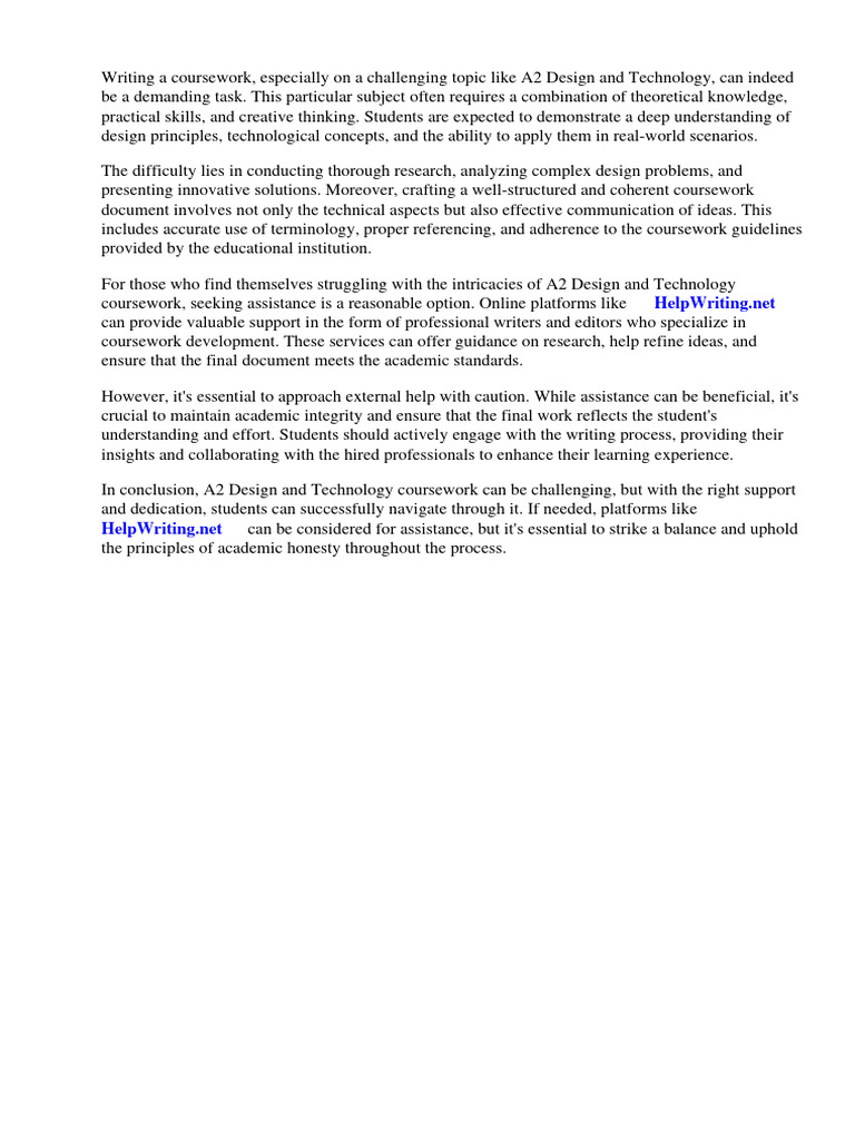 A2 Design and Technology Coursework Exemplar | PDF