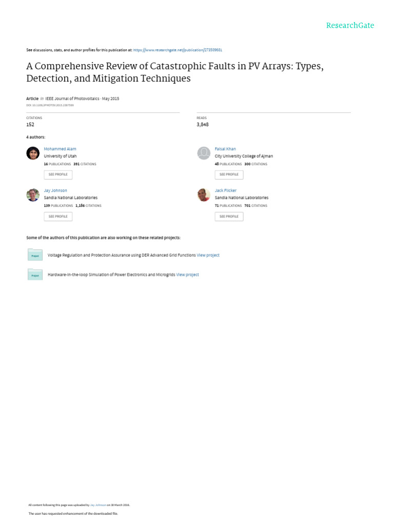 A Comprehensive Review Of Catastrophic Faults In Pv Arrays Types Detection And Mitigation