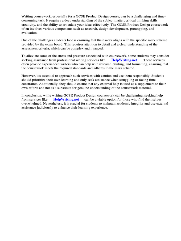 Gcse Product Design Coursework Mark Scheme | PDF