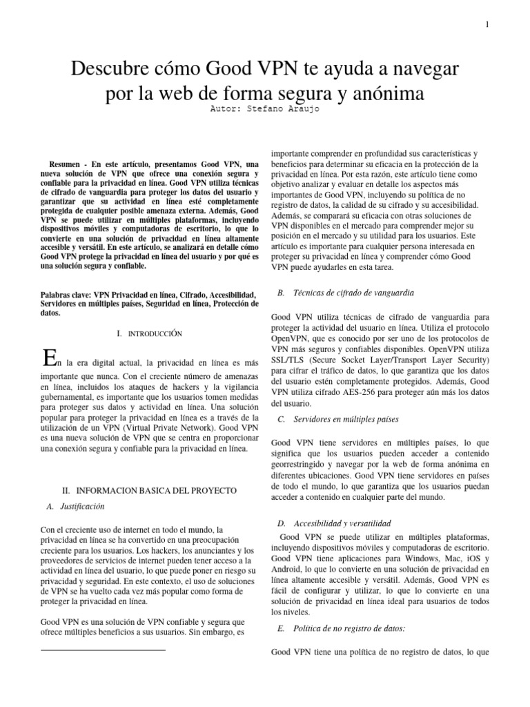 Articulo Good VPN | PDF | Red privada virtual | Transport Layer Security