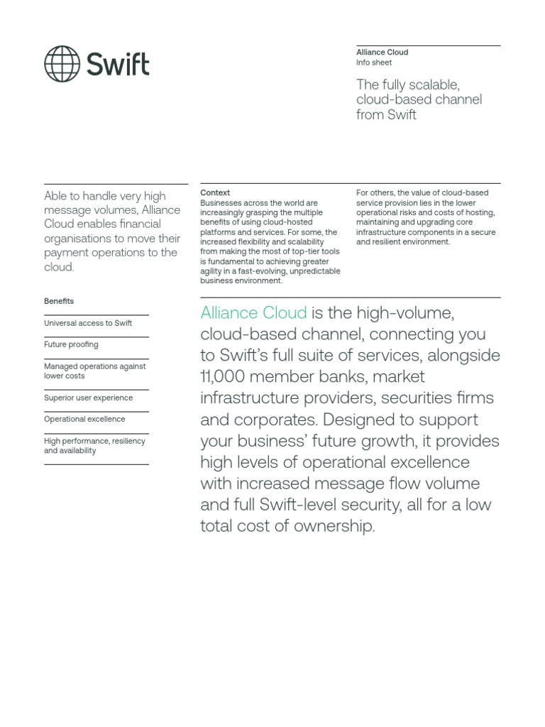 Overview of Swift Alliance Cloud | PDF | Cloud Computing | Computing