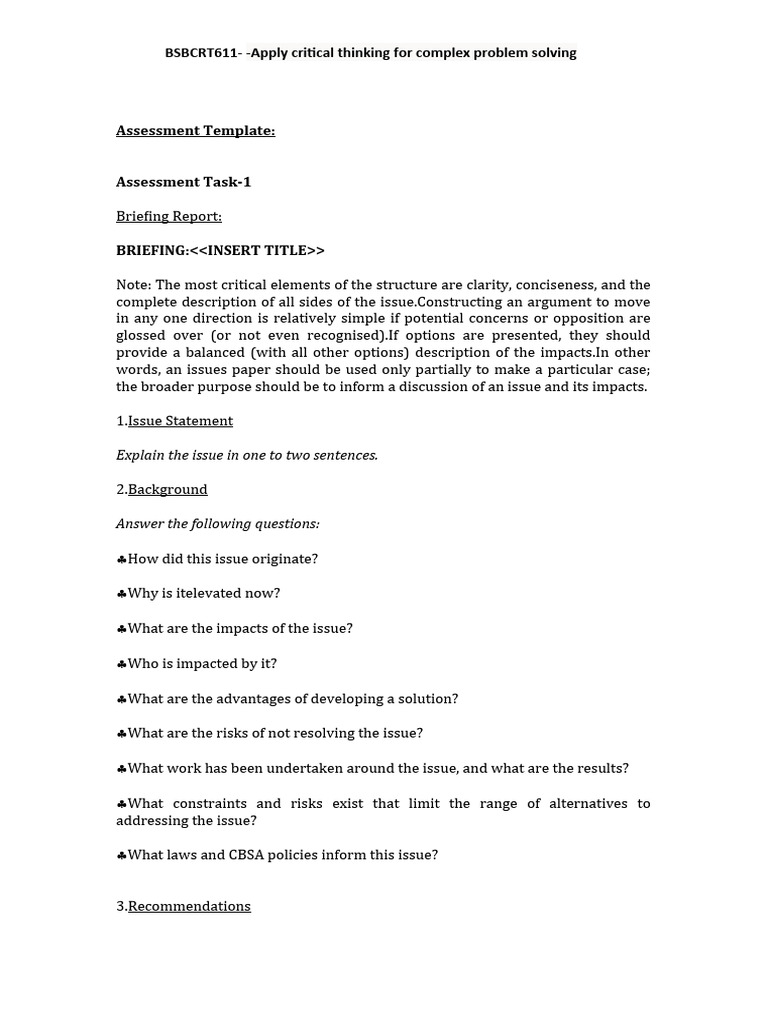 BSBCRT611-Assessment Template | PDF | Thought | Critical Thinking