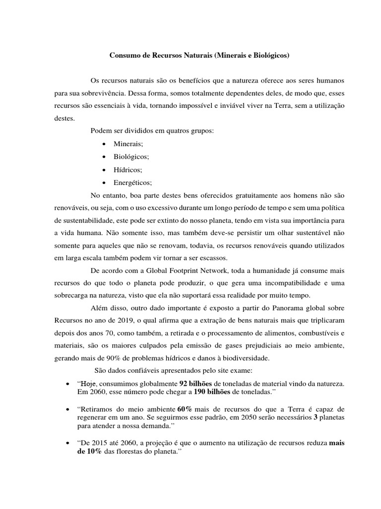 Consumo De Recursos Naturais Pdf Terra Desmatamento