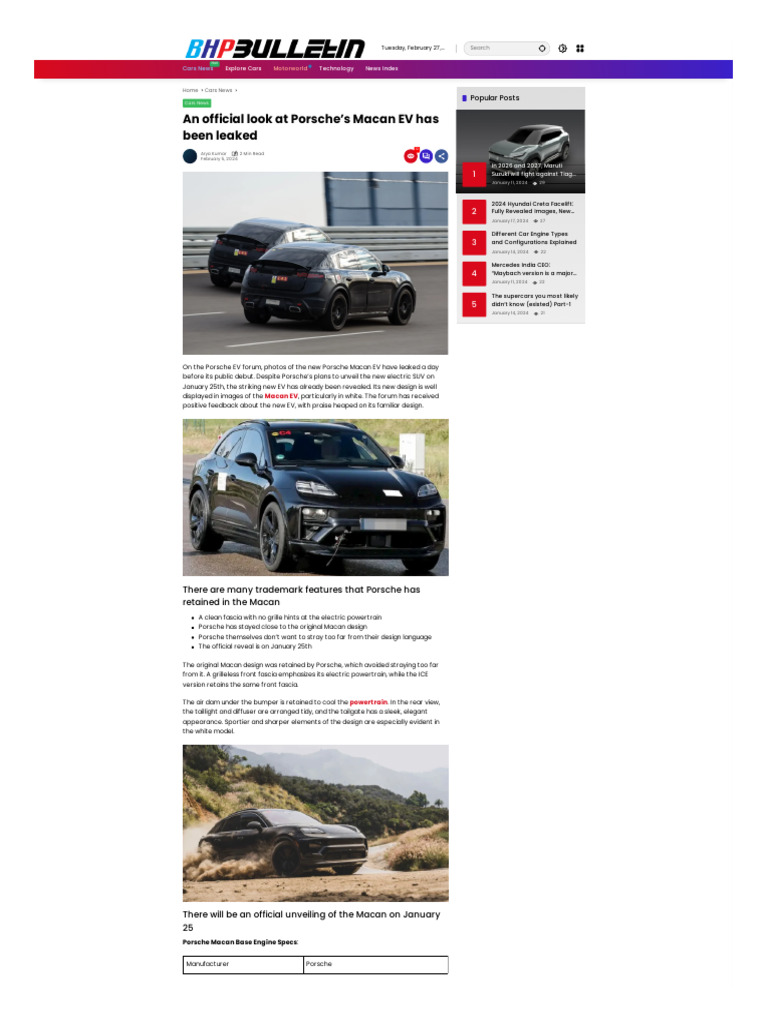 Cars News An Official Look at Porsches Macan Ev Has Been Leaked | PDF ...
