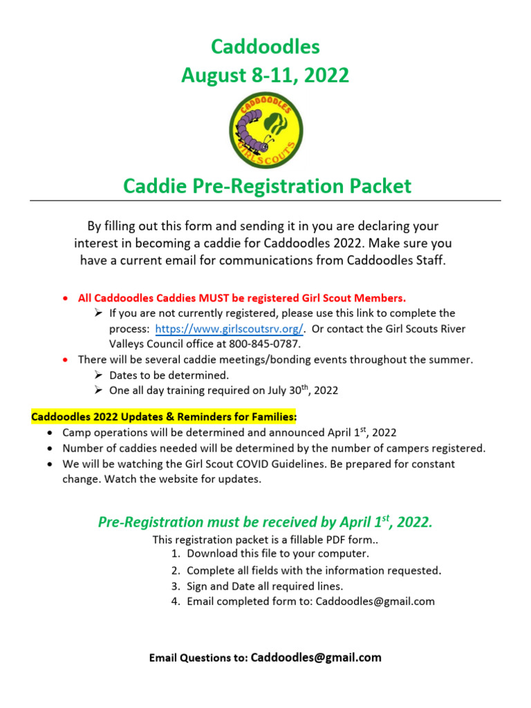 2022 Caddie Pre Registration Packet | PDF
