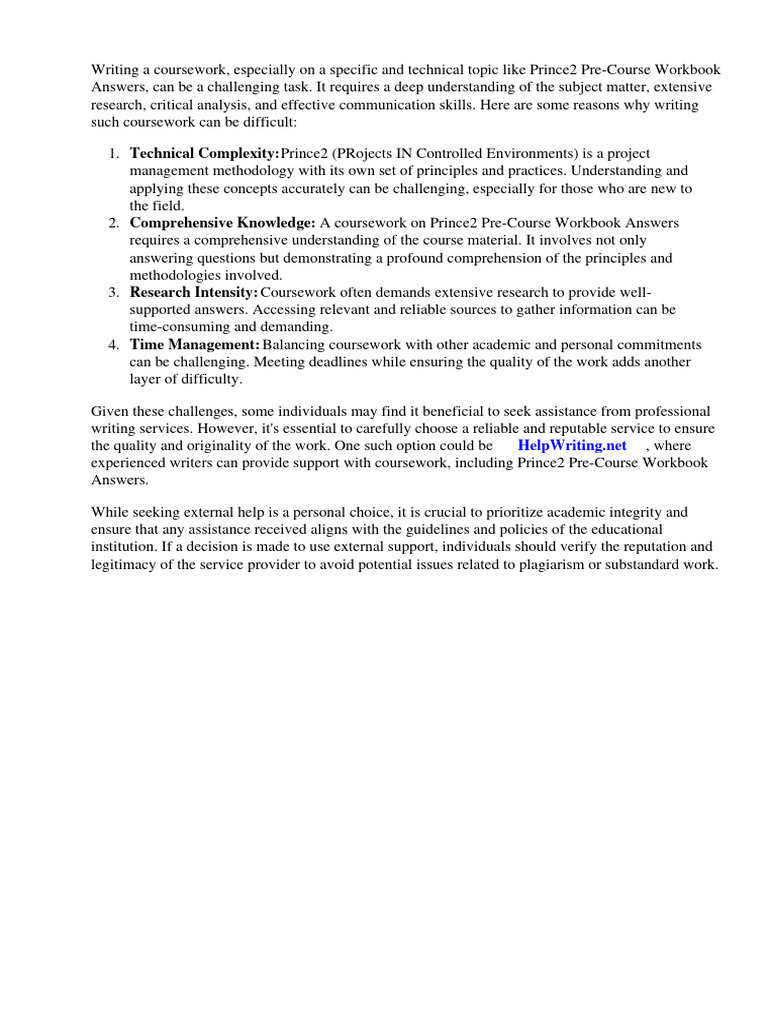 Prince2 Pre-Course Workbook Answers | PDF | Business