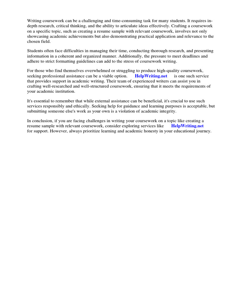 Resume Sample With Relevant Coursework | PDF | Résumé | Experience