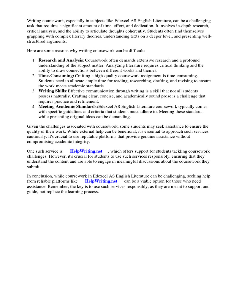 Edexcel As English Literature Coursework Examples | PDF | Critical ...