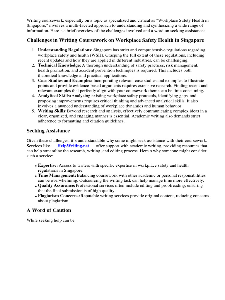 Singapore Workplace Safety Coursework | PDF | Occupational Safety And ...