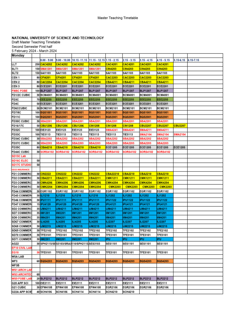 Second Semester First Phase Master Teaching Timetable - 2023 - 2024 ...