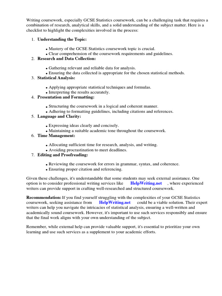 Gcse Statistics Coursework Checklist | PDF | Statistics | Outlier