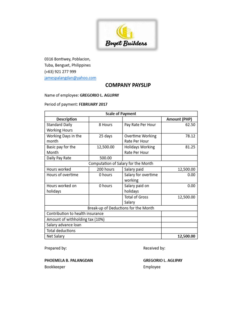 Monthly Payslips for Gregorio Aglipay | PDF | Salary | Overtime