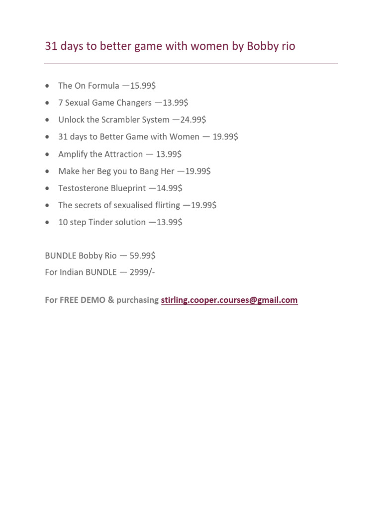 31 Days To Better Game With Women by Bobby Rio | PDF