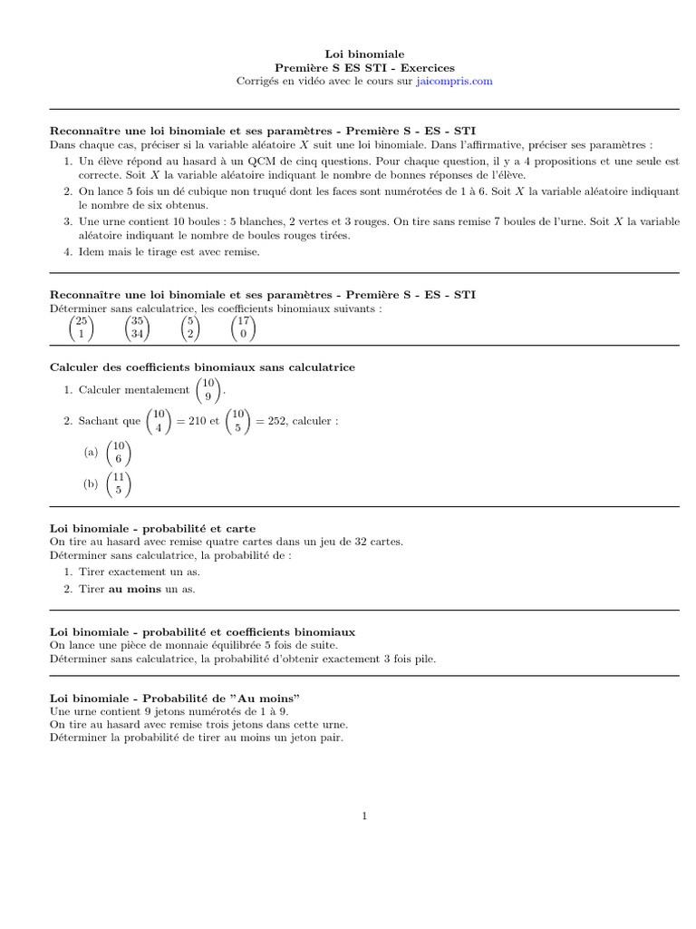 Loi Binomiale: Exercices Lycée | PDF