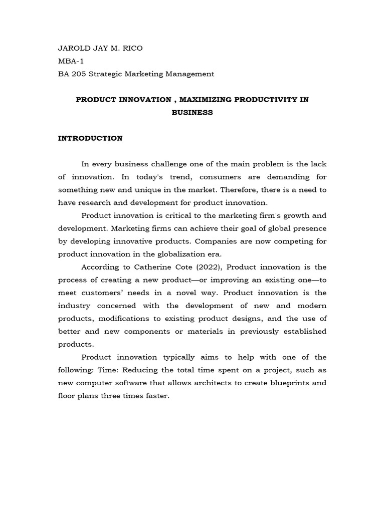 Product Innovation, Maximizing Productivity in Business | PDF | Innovation | New Product Development